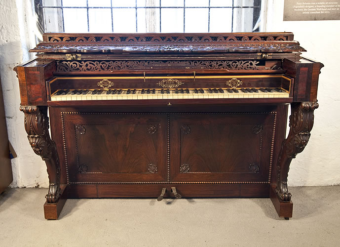 Pape console upright piano with a rosewood case. Cabinet features a ...