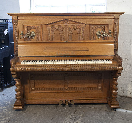 Helmholz upright piano for sale with a Romanesque style, oak case and ...